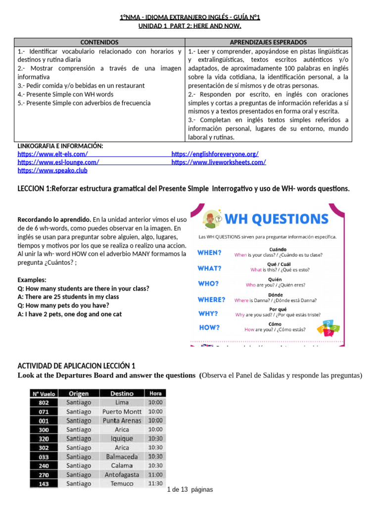 Guía de Inglés: Presente Simple y Vocabulario | PDF | Tipología ...