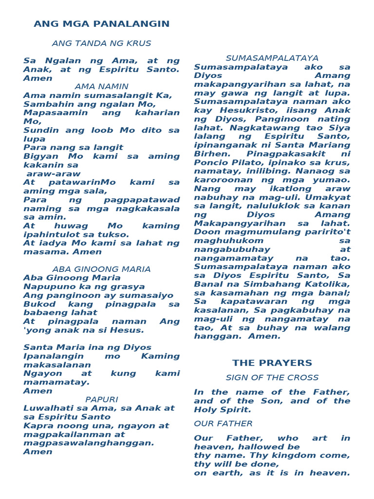 Mga Panalangin ng Katoliko | PDF | God The Father | Lord's Prayer