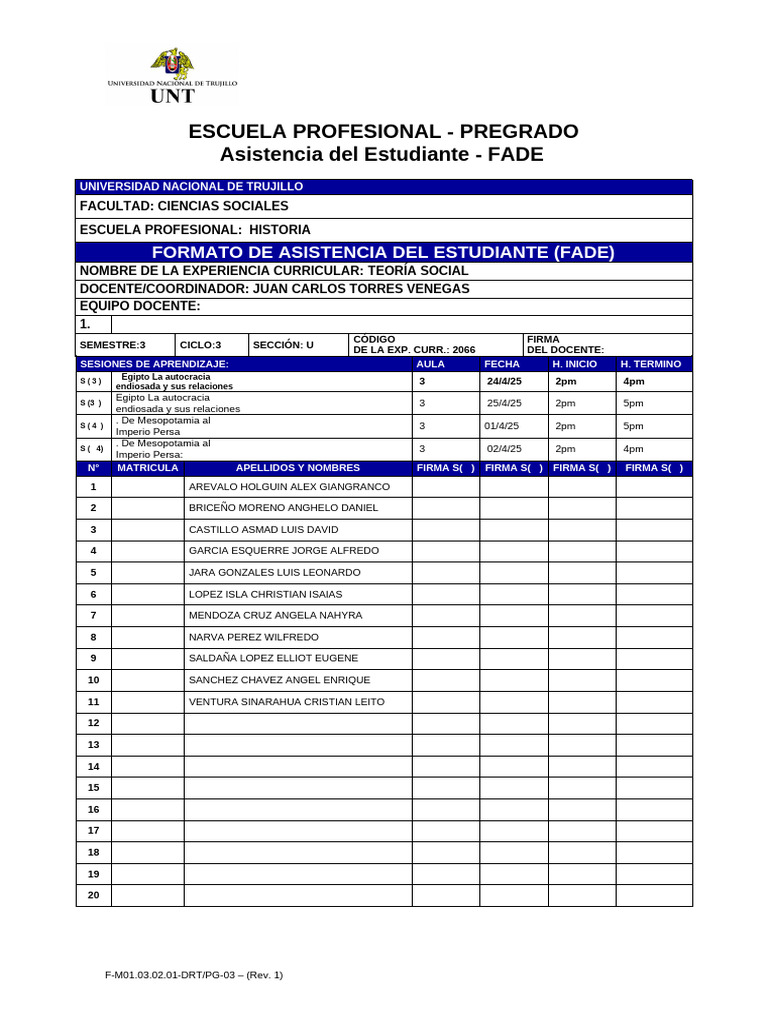 Formato - Asistencia - Estudiante HM1 C3 2025 2 | PDF
