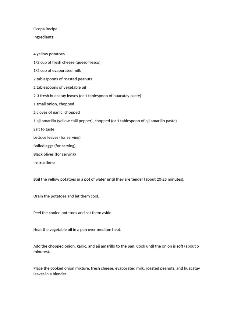 Ocopa Recipe | PDF | Salsa | Alimentos