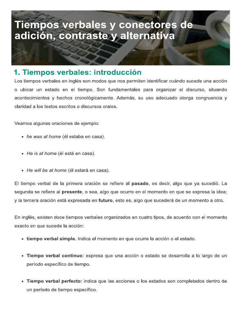 M1.4 Tiempos Verbales y Conectores de Adicion Contraste y Alternativa | PDF