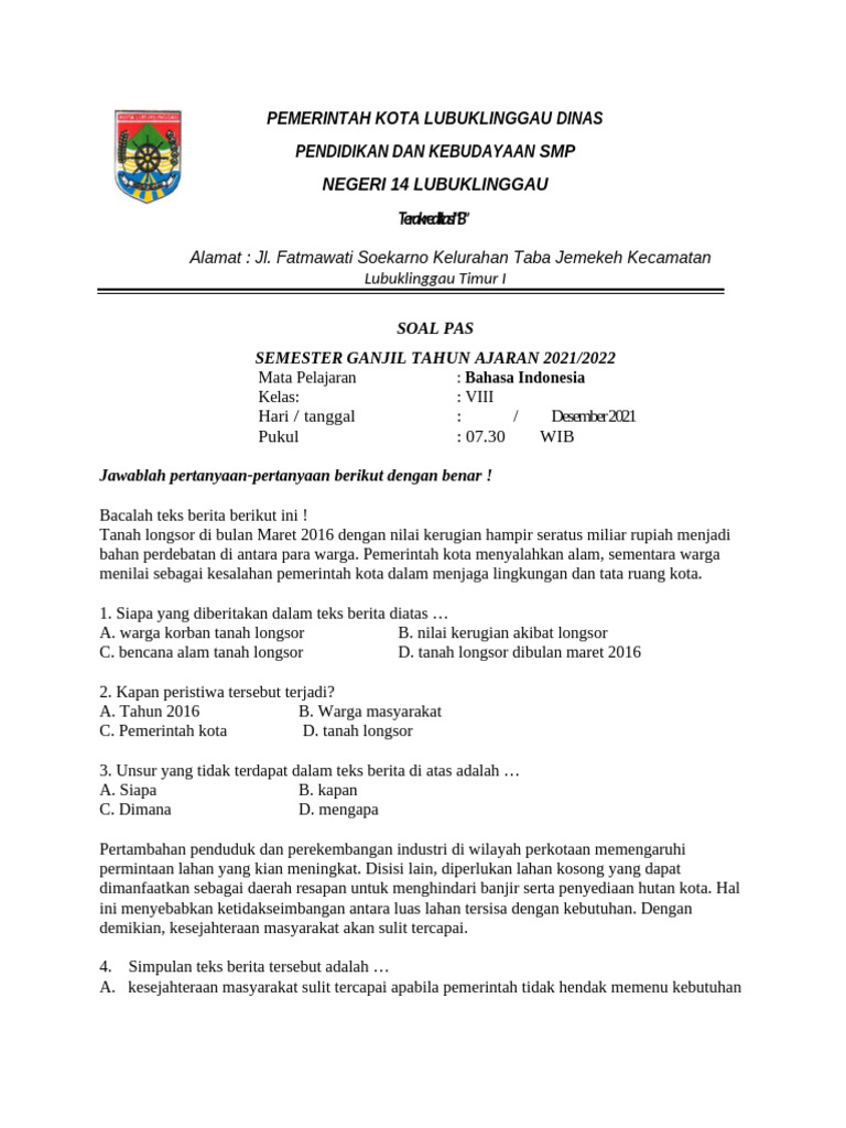 Soal Pas 2021-2022 | PDF