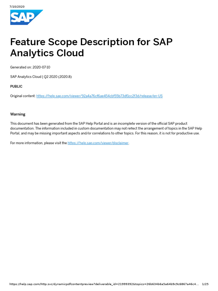 Feature Scope Description For SAP - Analytics Cloud | PDF | Analytics | Function (Mathematics)