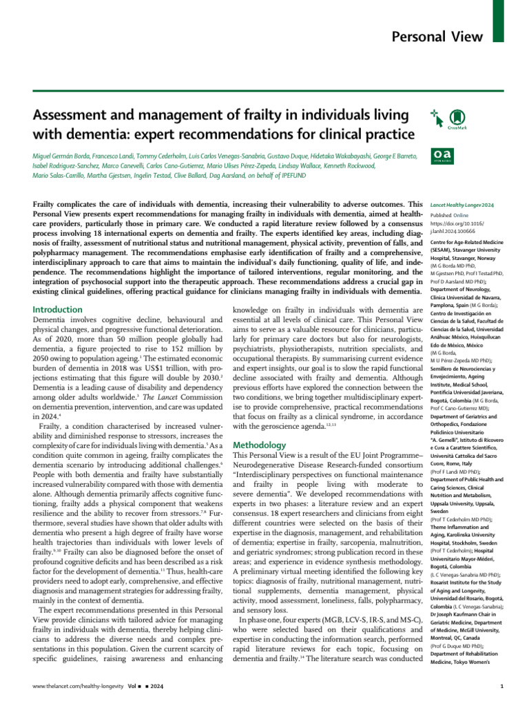 Managing Frailty in Dementia Care | PDF | Dementia | Major Depressive ...