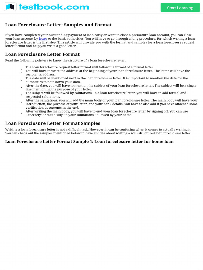 How to write a Loan Foreclosure Letter to the Bank_ Click To Know | PDF