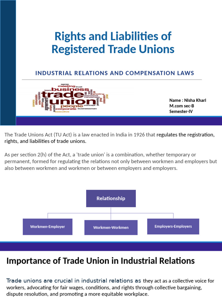 Rights and Liabilities of Registered Trade Unions: Industrial Relations ...