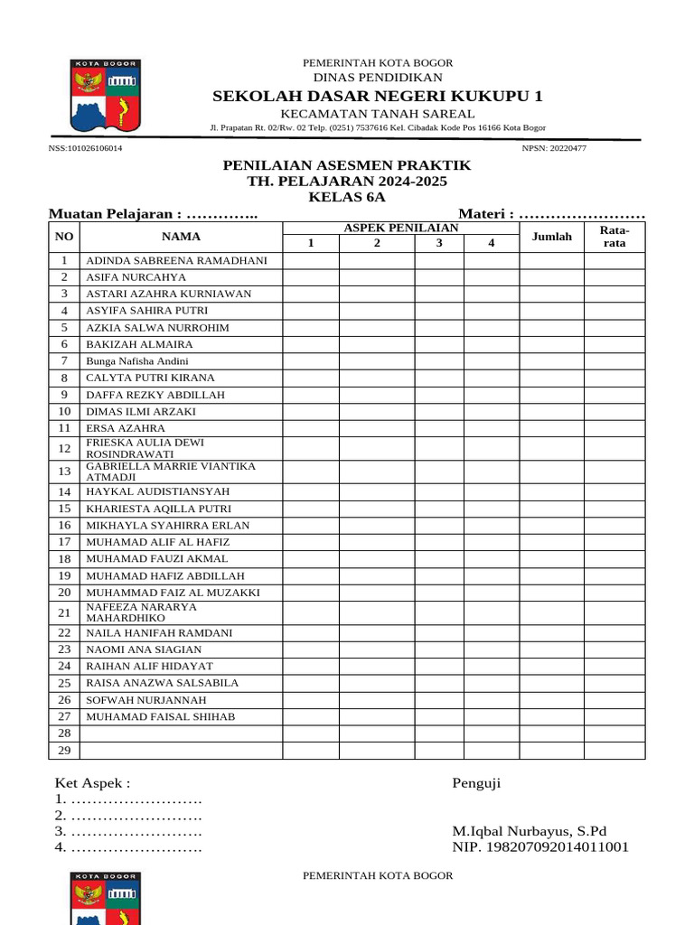 Format Penilaian Ujian Praktik 2025 | PDF