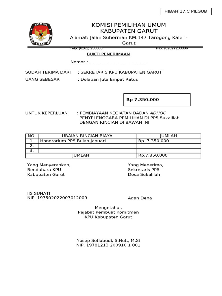 Format Hibah.17.c Bukti Penerimaan Dana Tahapan Pemilu PPK - Pilgub ...