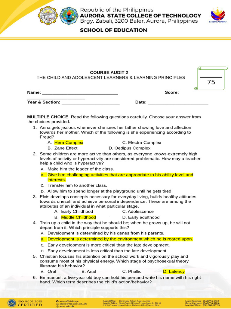 Ca Review Material For Educ 1 | PDF | Oedipus Complex | Infants