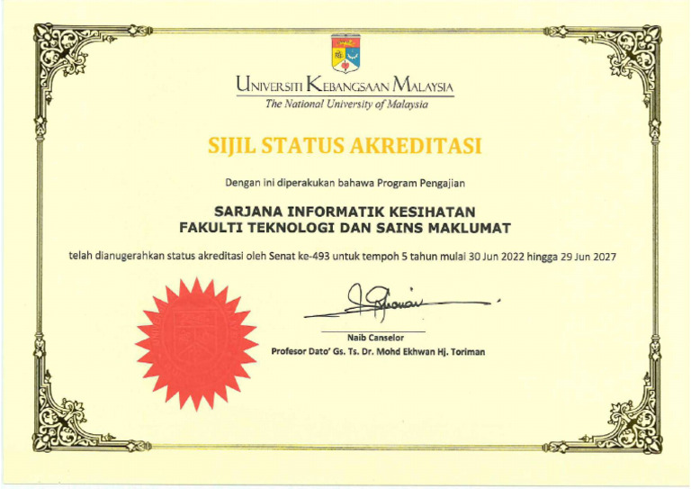Sijil-Akreditasi-Penuh-Informatik-Kesihatan | PDF
