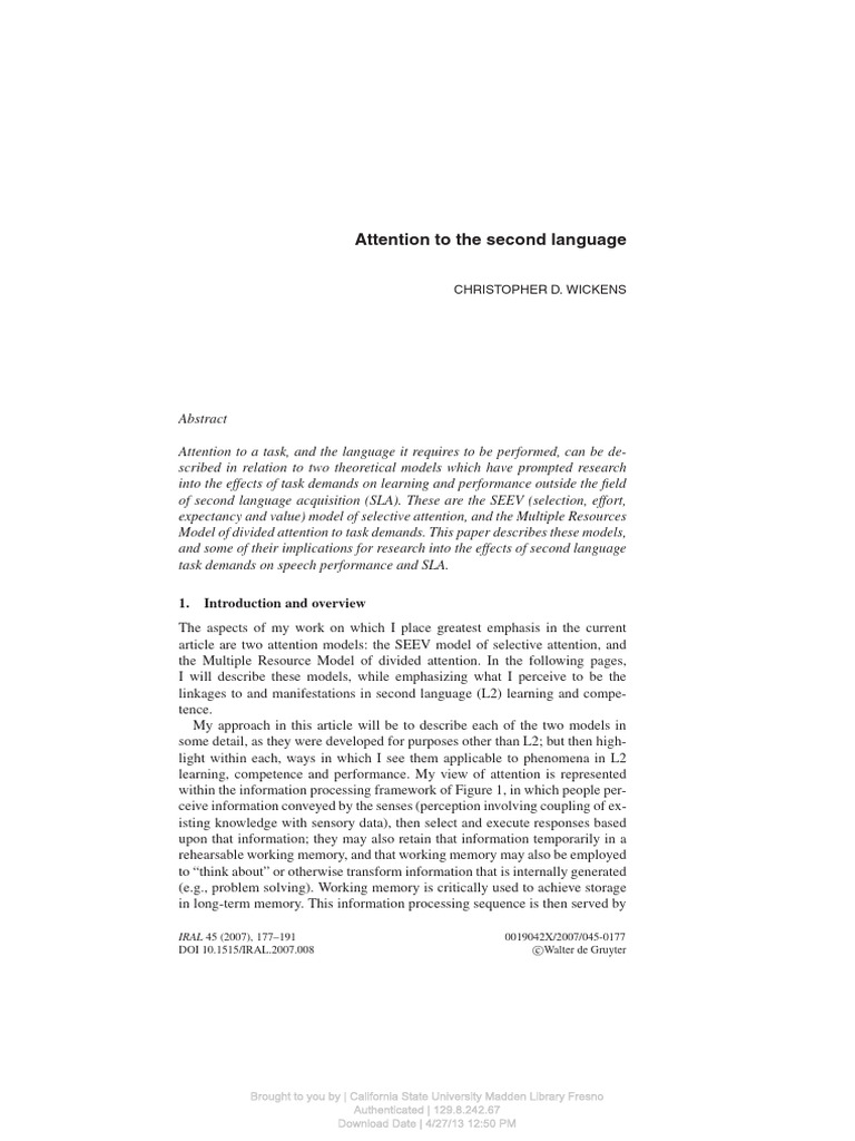 Attention Models in Second Language Learning | PDF | Attention | Second ...