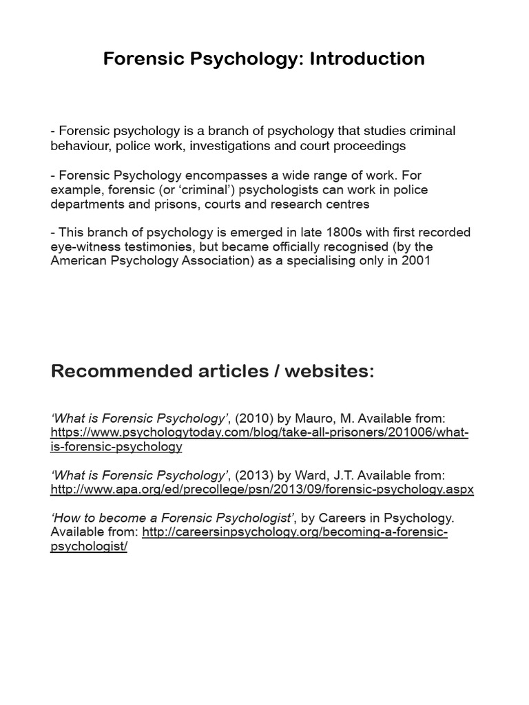 Forensic Psychology Intro | PDF