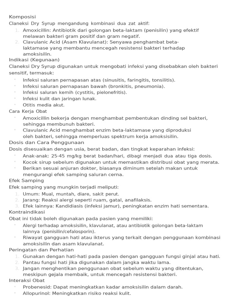 Dosis dan Kegunaan Claneksi Dry Syrup | PDF