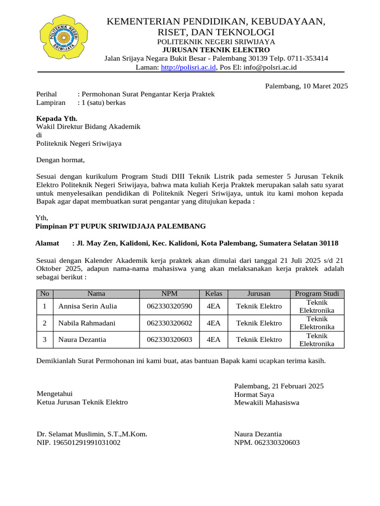 Template Surat Permohonan KP | PDF