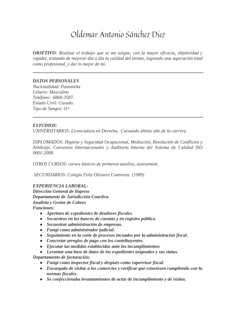 Curriculum de Oldemar | PDF | Panamá | Servicio al Cliente