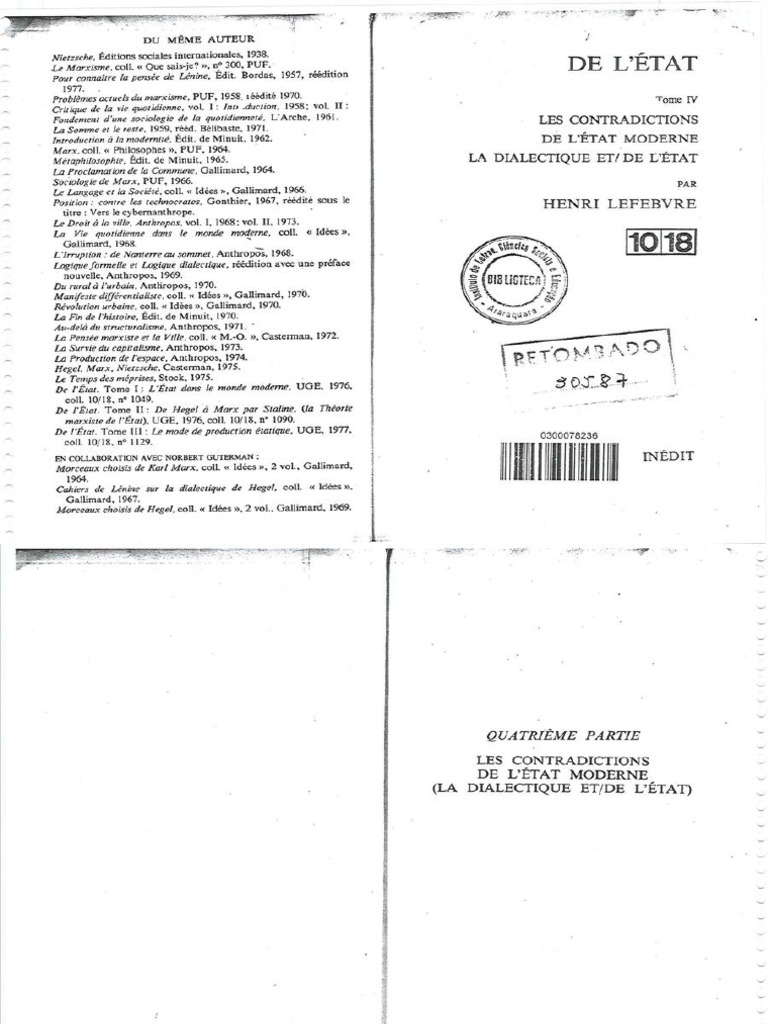 Lefebvre Henri de Lx27etat 4 Les Contradictions de Lx27etat Modern La Dialetique Etde ...