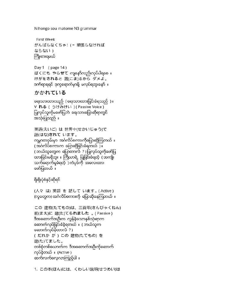 Nihongo Sou Matome n3 Grammar With Myanmar Translation | PDF