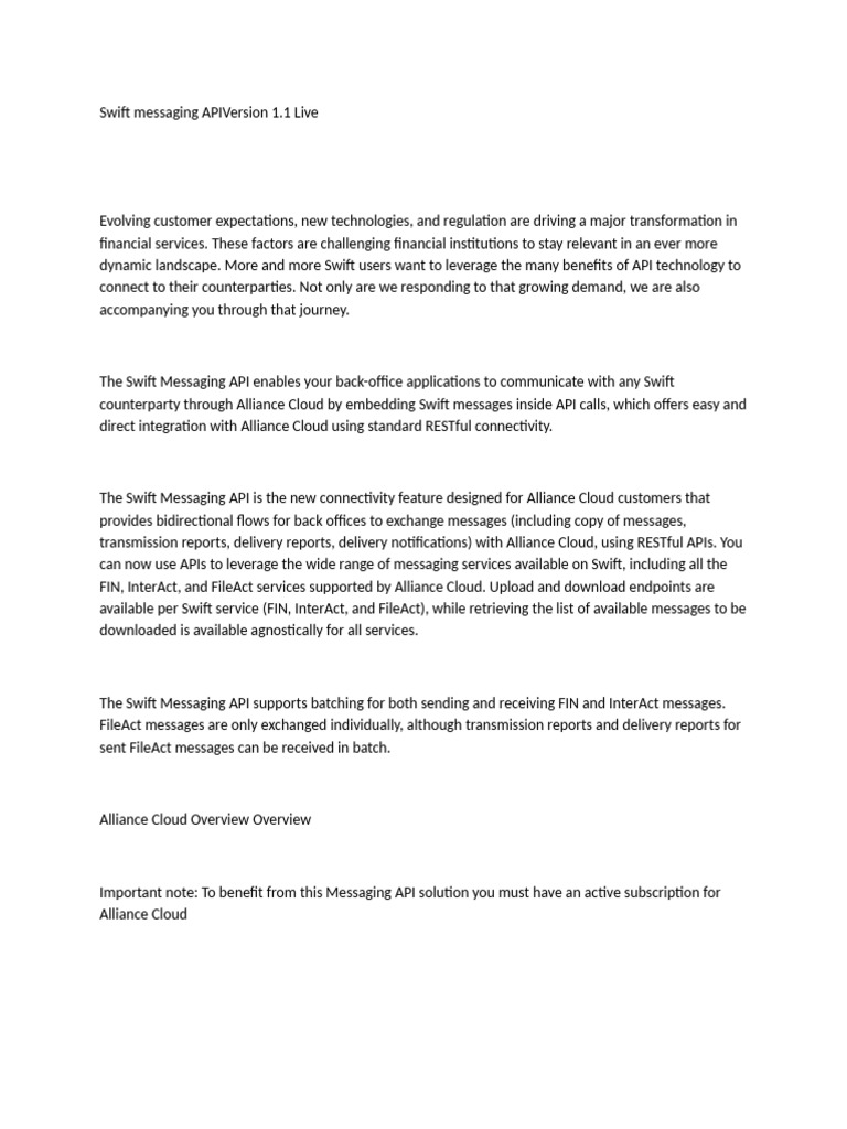 Swift Messaging APIVersion 1 | PDF | Cloud Computing | Computer Architecture