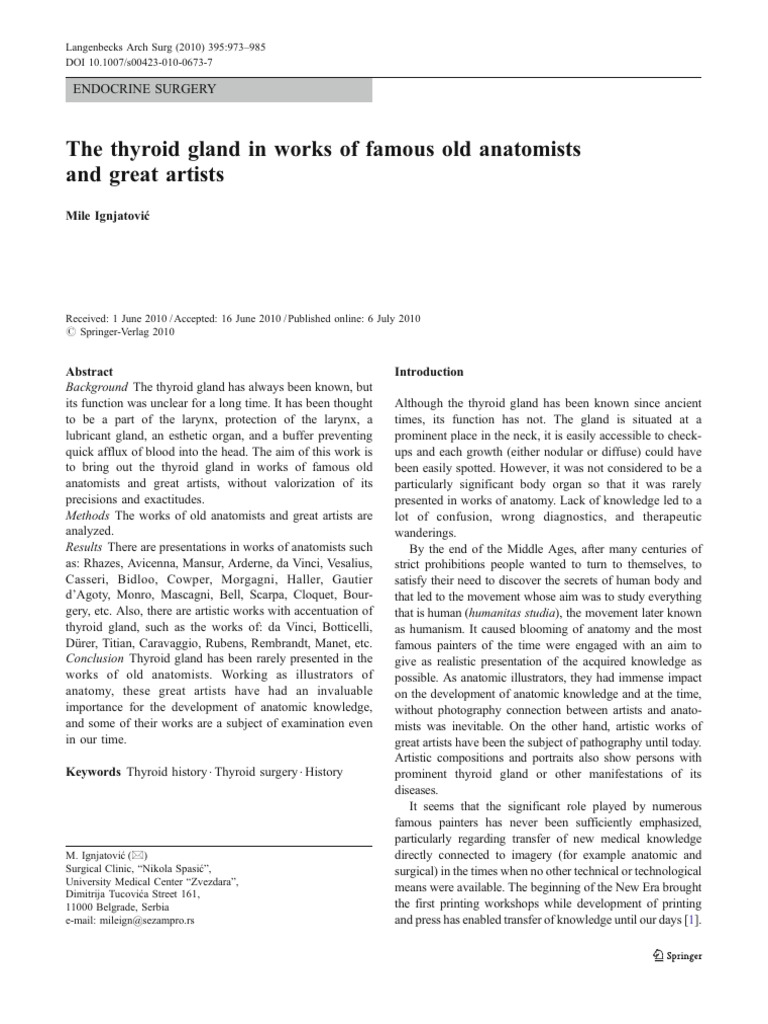 The Thyroid Gland in Works of Famous Old Anatomists and Great Artists ...