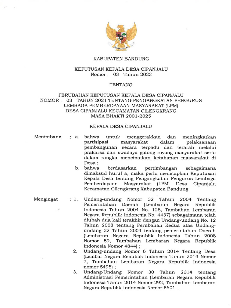 SK Kades Tentang LPM | PDF