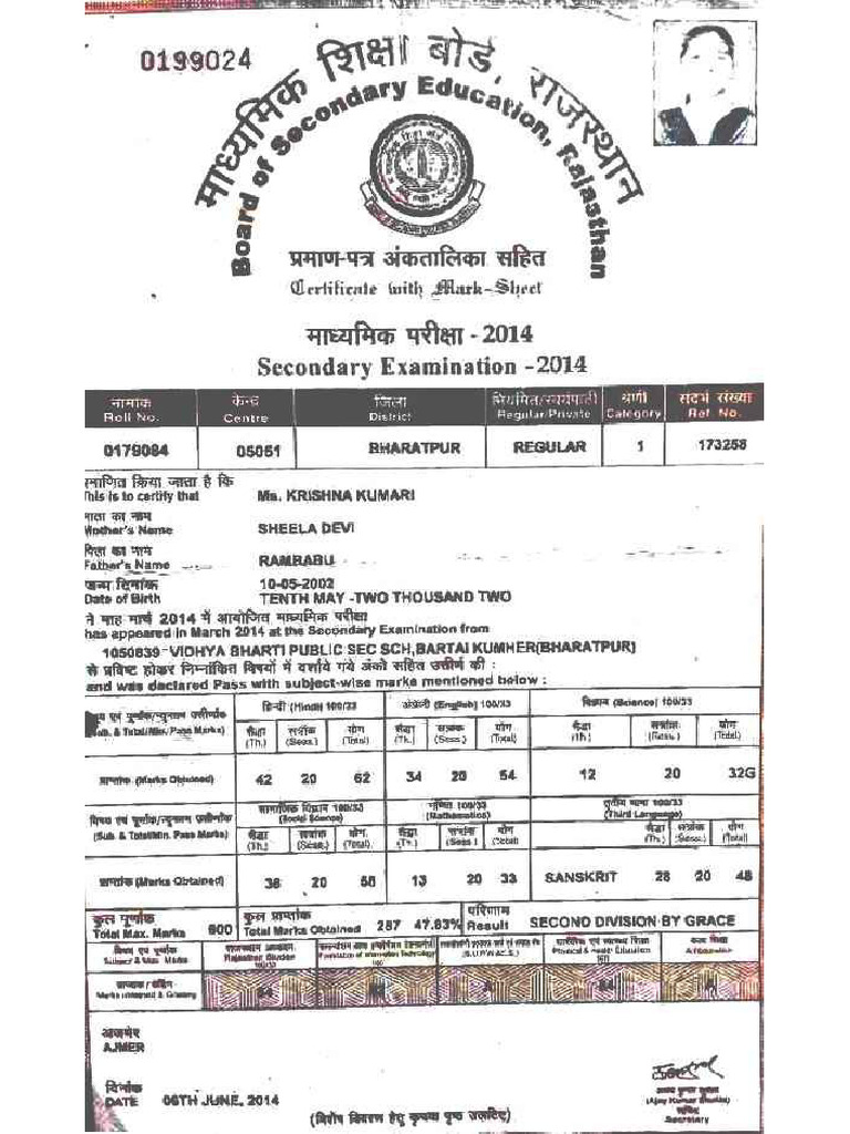 Marksheet 10th | PDF