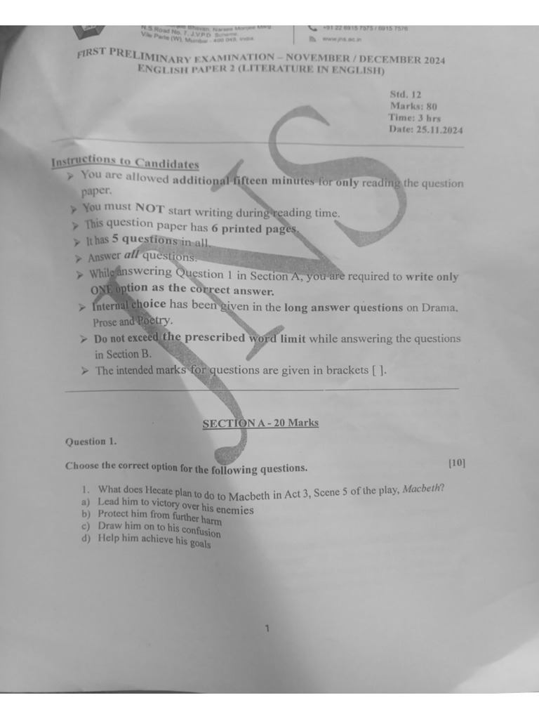 9-Jamnabai Eng Lit Prelim 1 | PDF