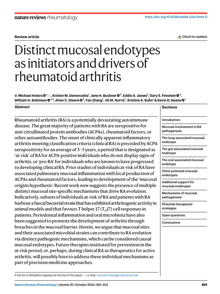 Mucosal Endotypes in Rheumatoid Arthritis | PDF | Rheumatoid Arthritis ...