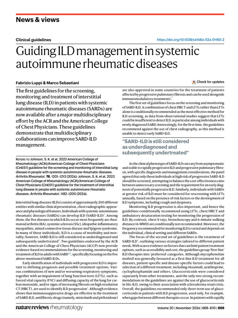 2024 Guidelines for SARD-ILD Management | PDF | Rheumatology ...