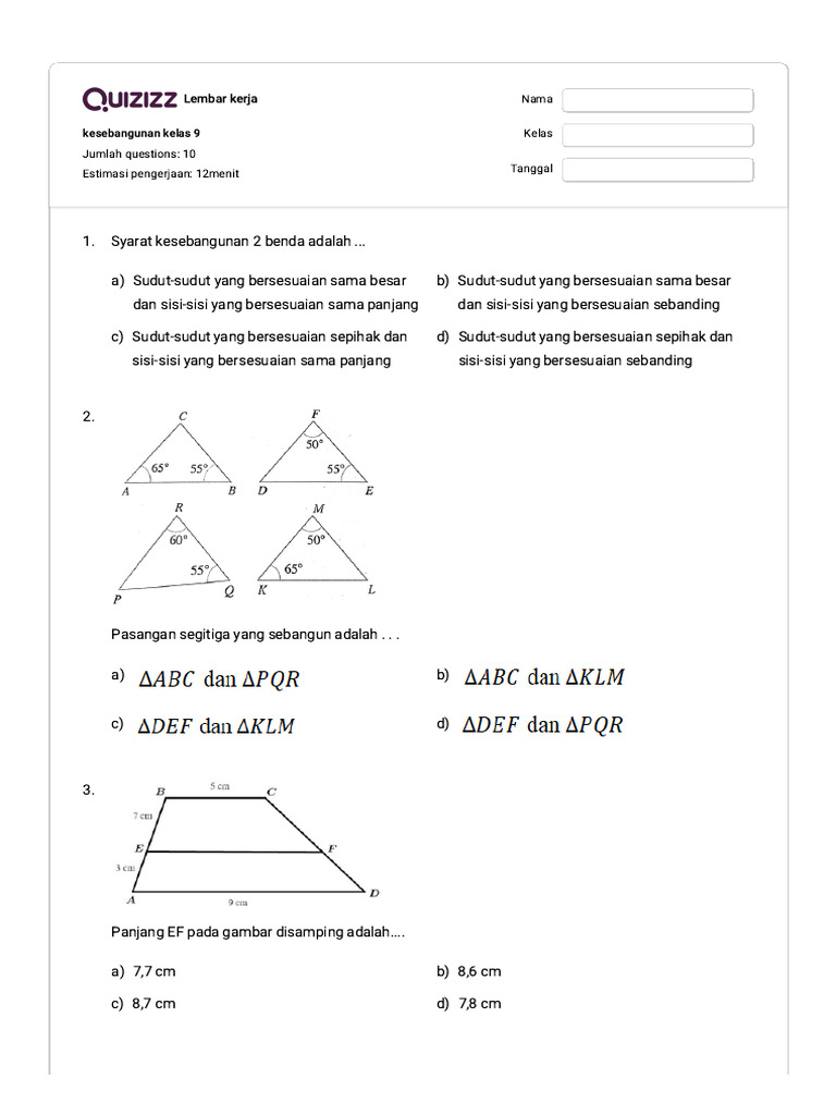 kesebangunan kelas 9 | PDF