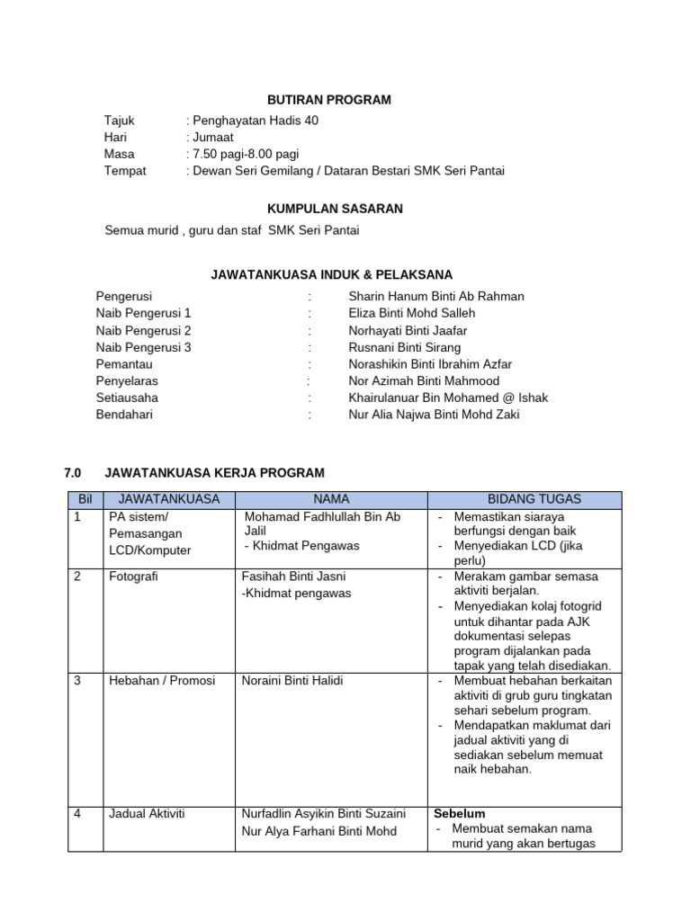 Ajk Program Penghayatan Hadis 40 | PDF