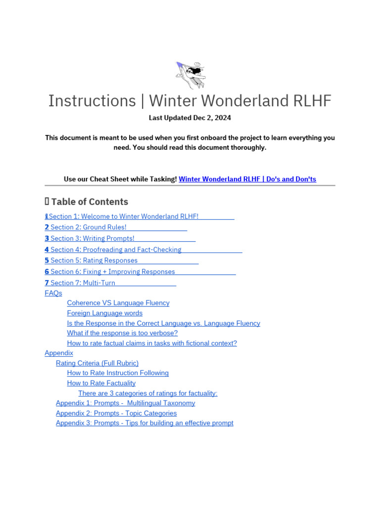 Instructions - Winter Wonderland RLHF | PDF | Fluency | Accuracy And Precision