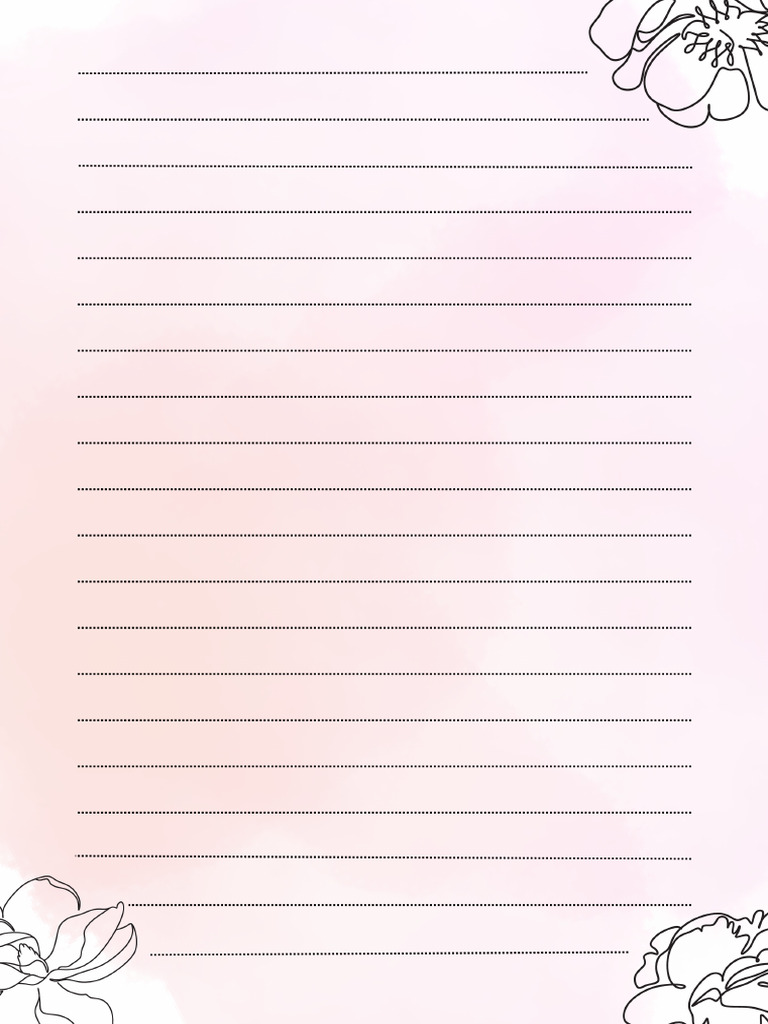 Pink and Purple Lined Floral Watercolor A4 Stationary Paper Border | PDF