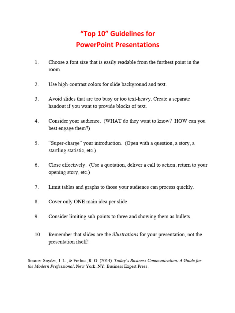 "Top 10" Guidelines For Powerpoint Presentations | PDF