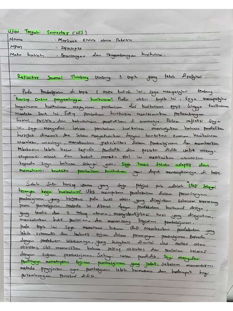 UTS Reflective Journal Thinking | PDF