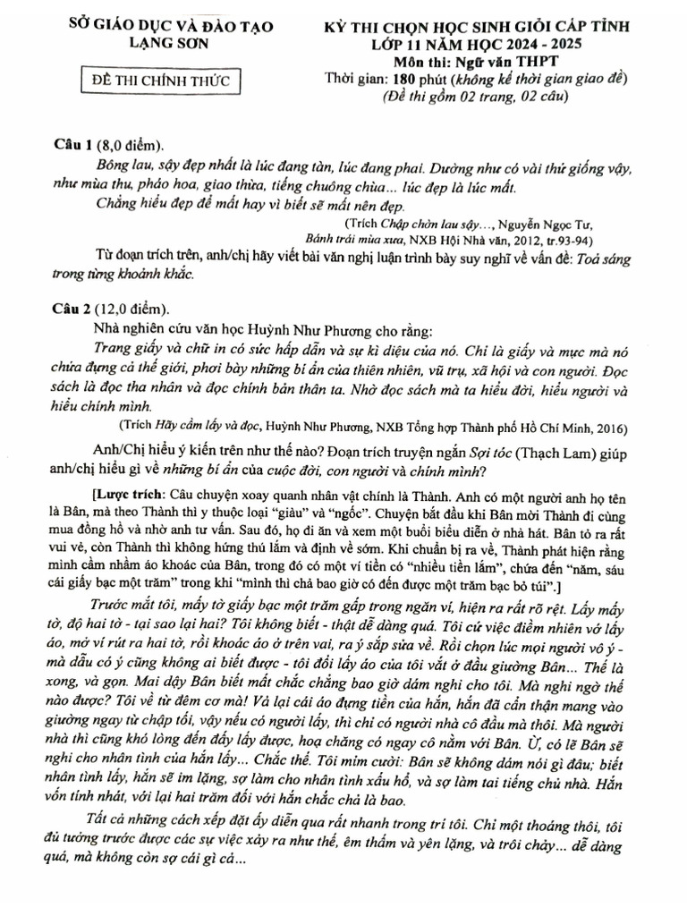 Đề Thi HSG 11 LS | PDF