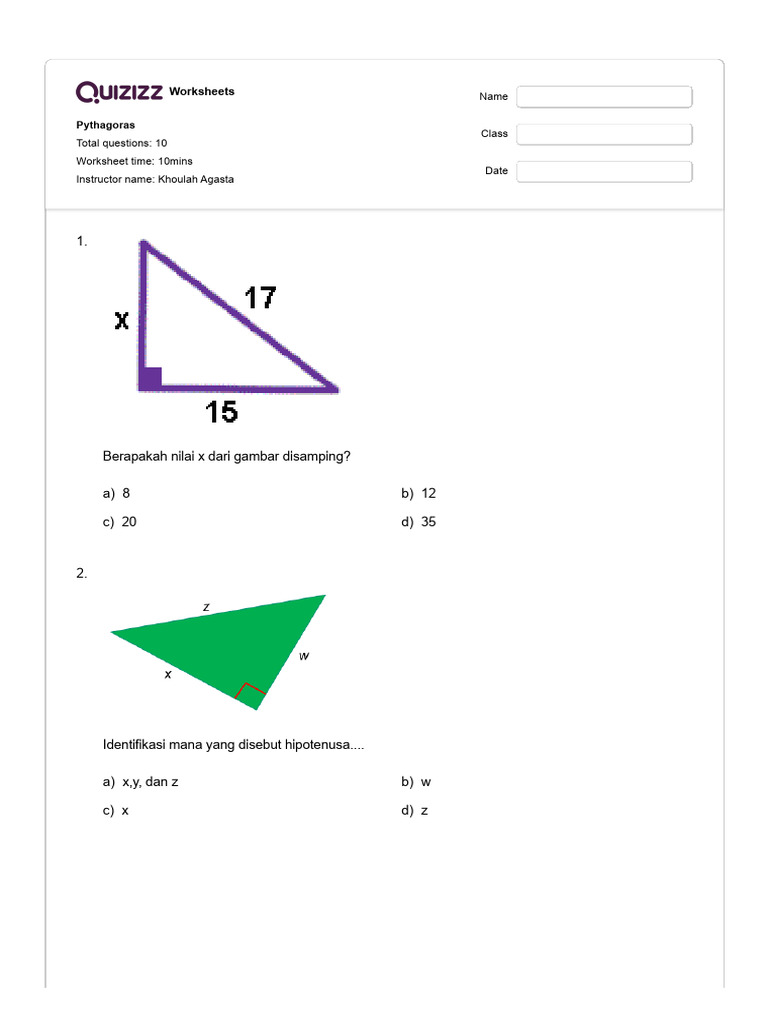 Post Test Pythagoras | PDF