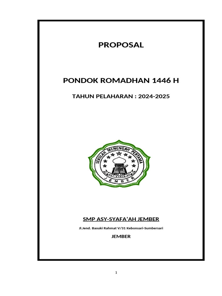 Proposal Kegiatan Pondok Ramadhan SMP 1446 H | PDF