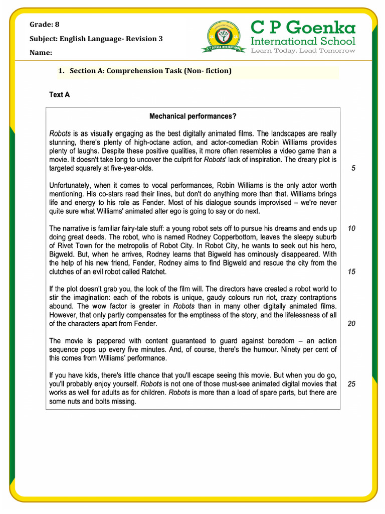Grade 8 Lang - Revision Sheet Term2 Part3 | PDF