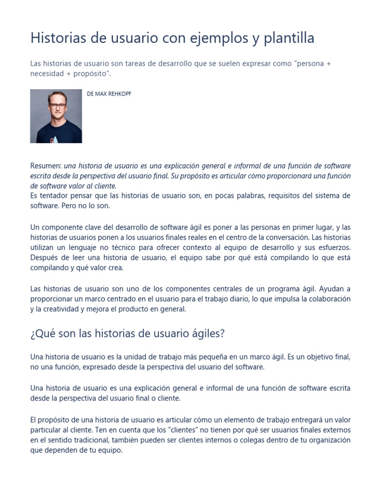05 - Historias de Usuario Con Ejemplos y Plantilla | PDF | Software | Scrum (desarrollo de software)