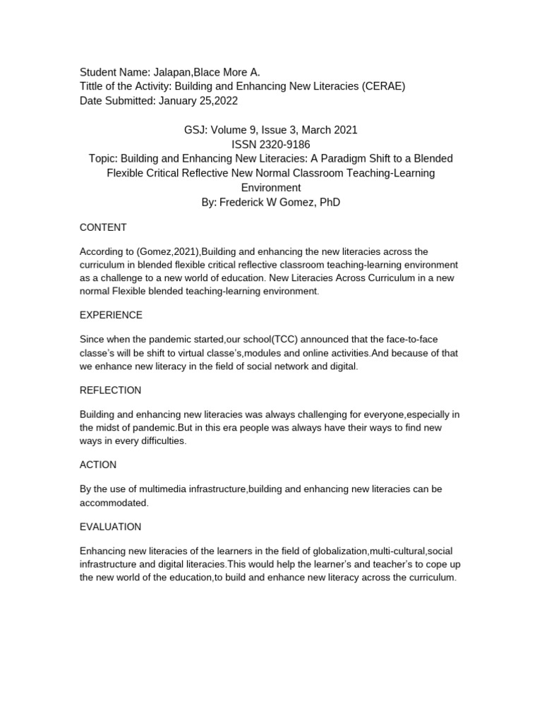 CERAE - Building and Enhancing New Litiracies | PDF