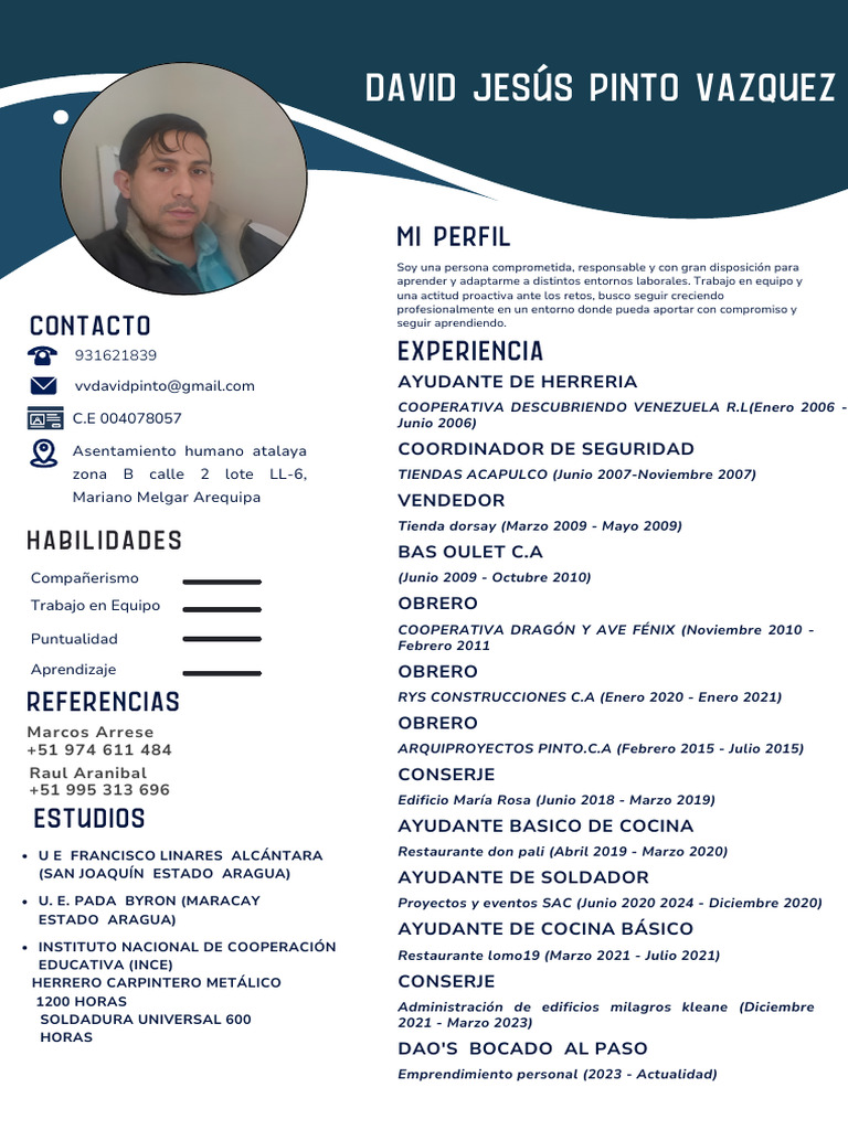 CV David | PDF | Modificación de comportamiento | Cognición