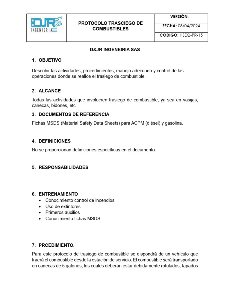 Protocolo de Trasiego de Combustibles | PDF
