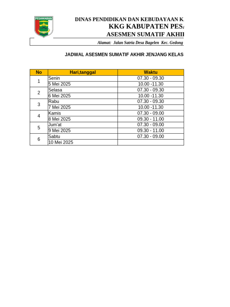 Jadwal Asesmen Sumatif Akhir Jenjang Tp 2024-2025 | PDF
