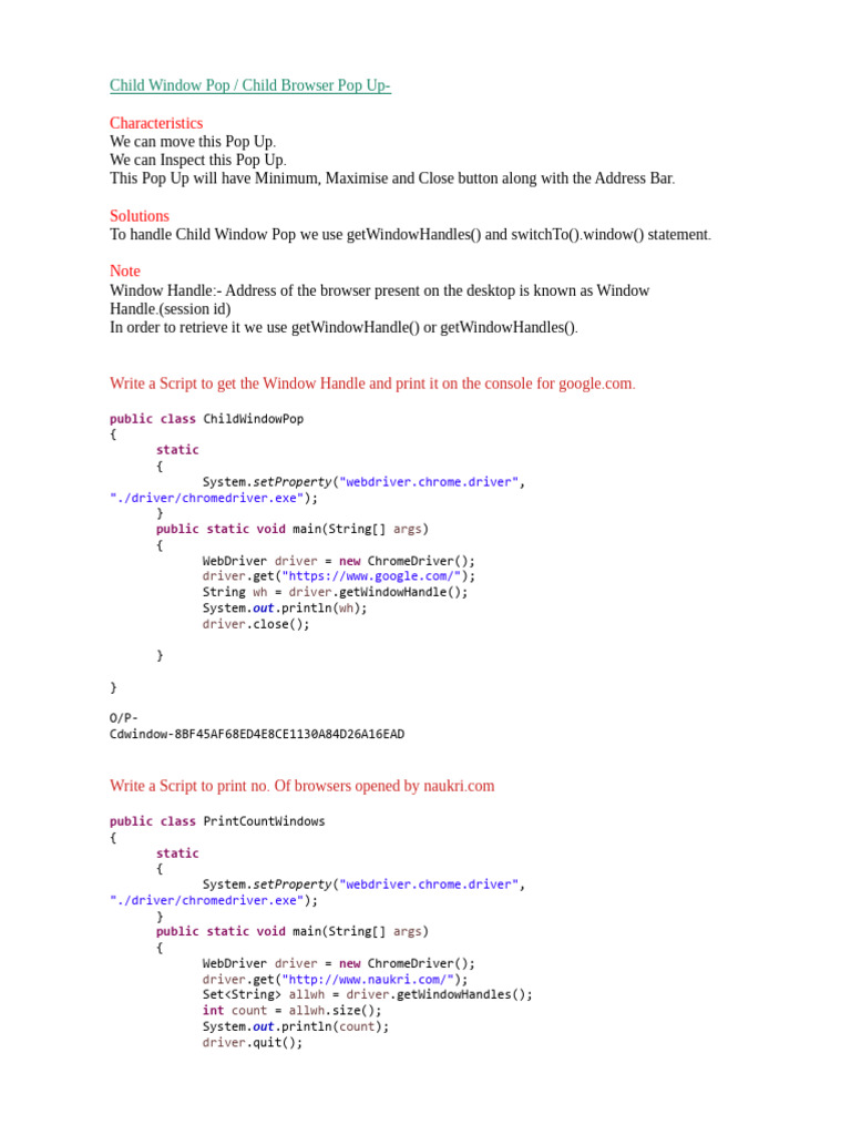 Selenium From Window Handle | PDF | Selenium (Software) | Computing