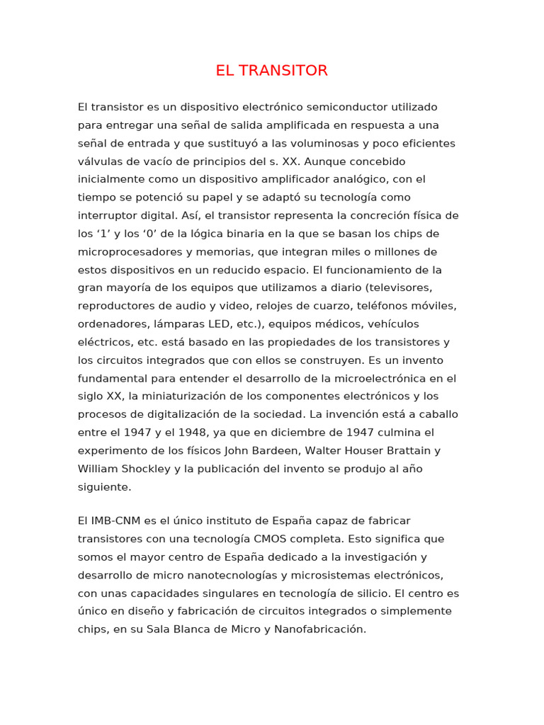 Tarea Transitor Robotica | PDF | Transistor | Circuito integrado