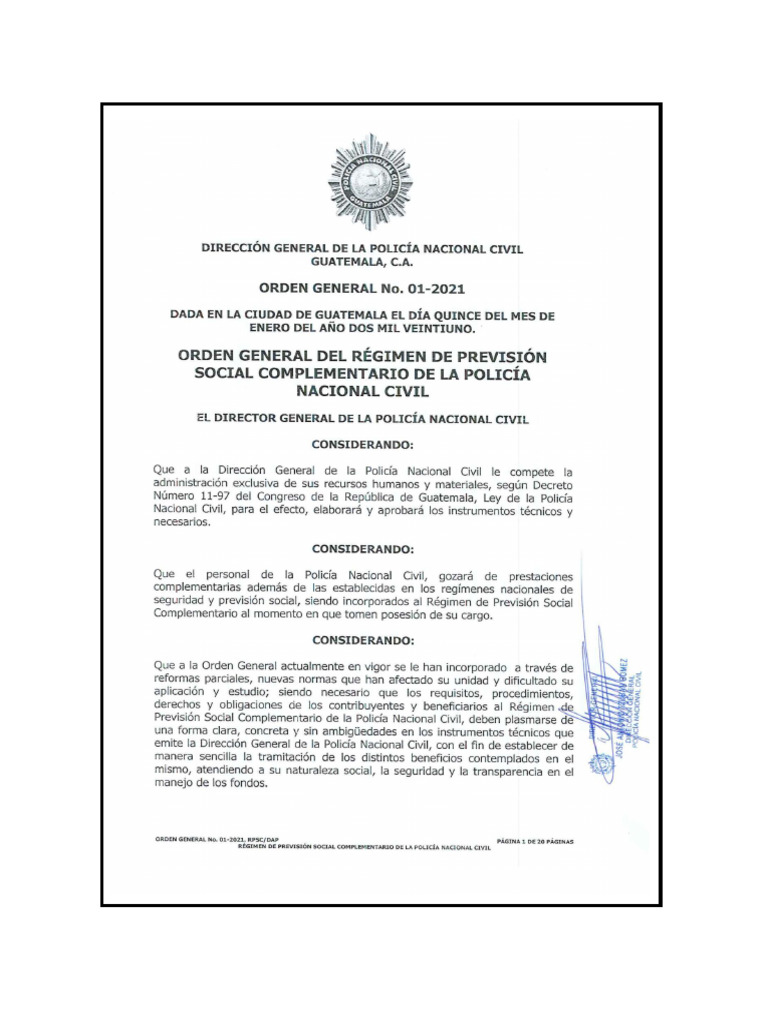 Orden General No.01-2021 Regimende Prevension Social Complementariodela P N C, B o l.01-2021 | PDF