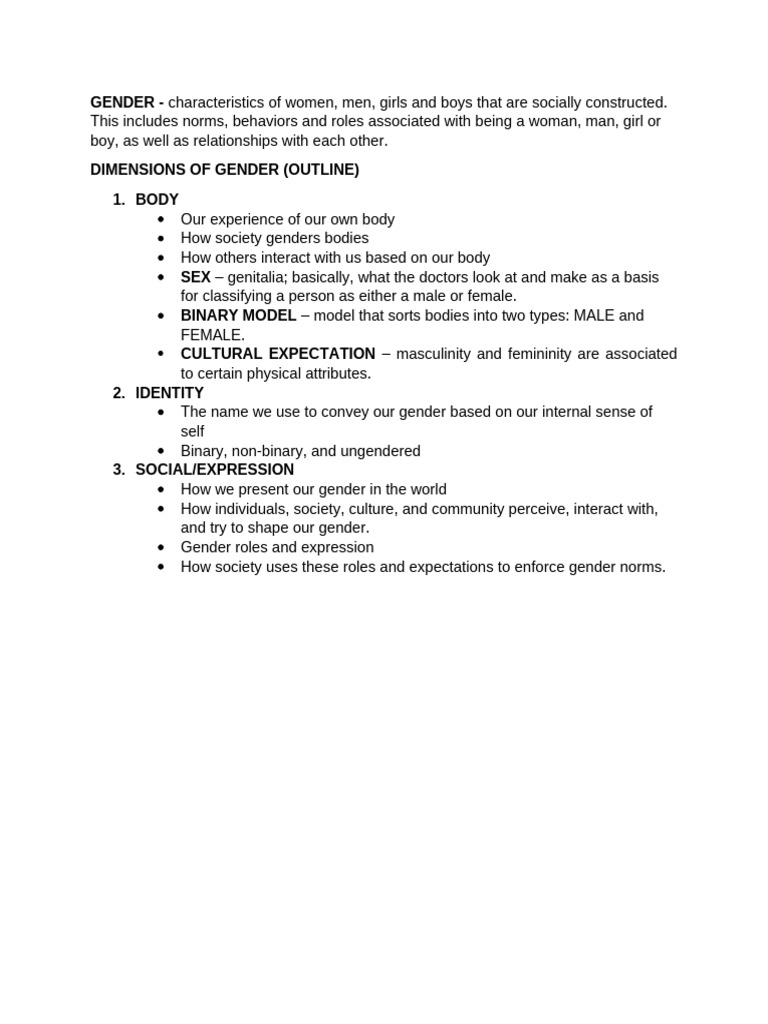 Dimensions of Gender (Outline) | PDF