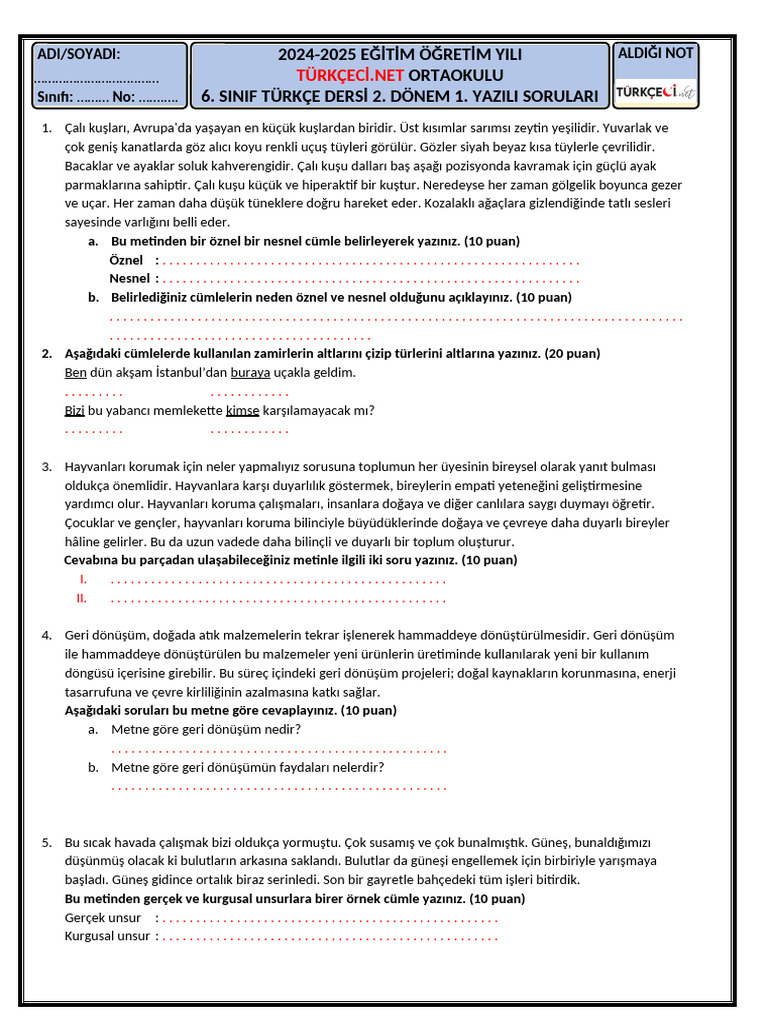 5 2024-2025-Egitim-Ogretim-Yili-Turkce-Dersi-6.-Sinif-2.-Donem-1.-Ortak-Yazili-YILDIRIM ...