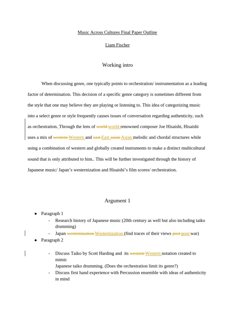 Liam Alexander Fischer - Final Paper Outline - Graded | PDF | Musicology