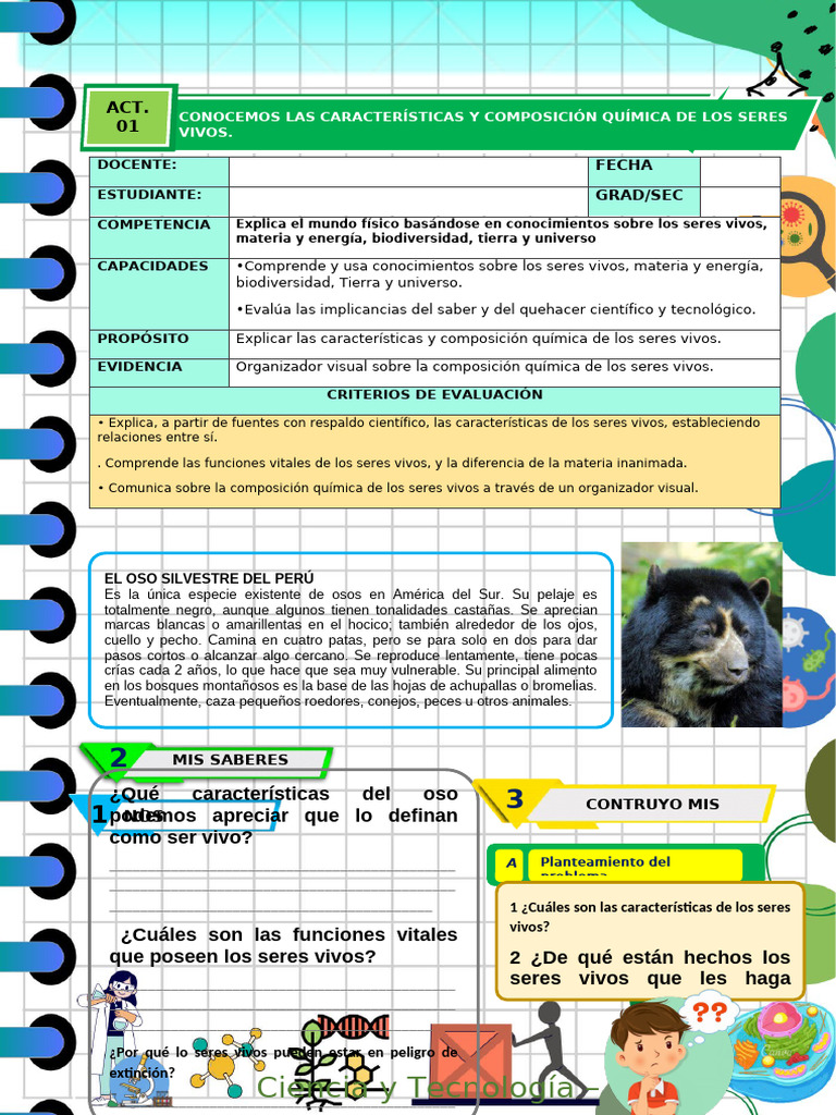 Ficha de Actividad S1 (U1) (1° Grado) - CyT | PDF | Organismos | Sustancias químicas